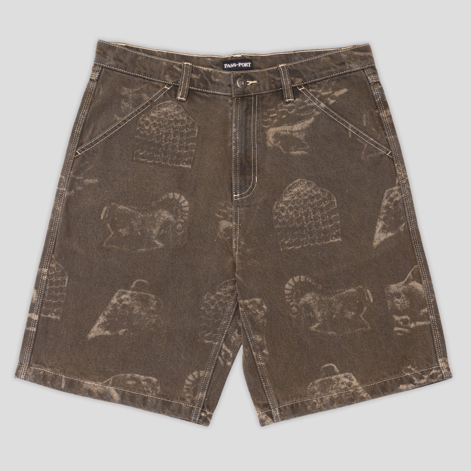 Pass~Port Workers Club Denim Short - Laser Etched Trinkets Over-Dye Br